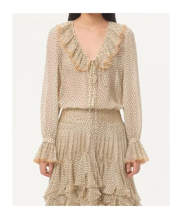 Valentino Garavani Polka Dot Printed Ruffled Blouse - Birch/black