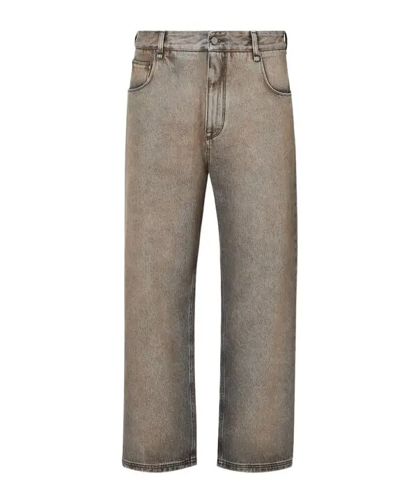 Fendi Logo Patch Straight-leg Long Jeans - Gray
