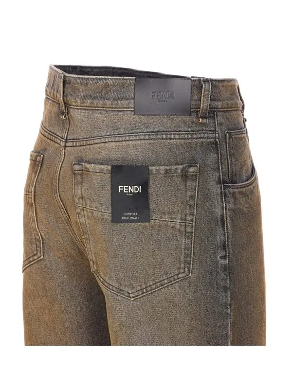 Fendi Logo Patch Straight-leg Long Jeans - Gray