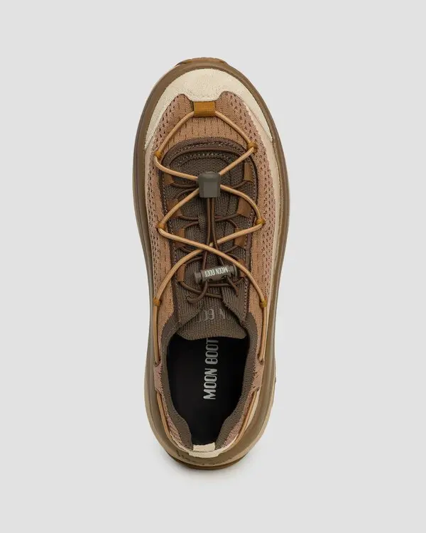 Moon Boot Knitted Low Top Sneakers With Drawstring - Cognac