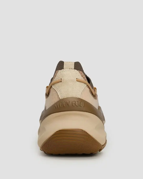 Moon Boot Knitted Low Top Sneakers With Drawstring - Cognac