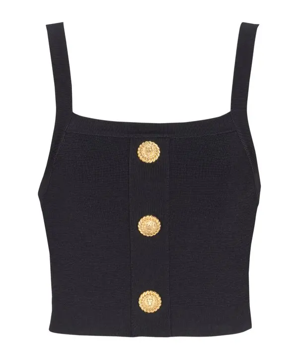 Balmain Knit Bralette Top With Engraved Zipper - Black