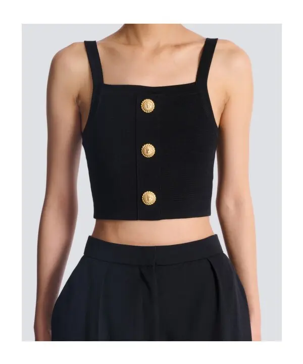 Balmain Knit Bralette Top With Engraved Zipper - Black