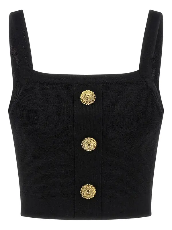 Balmain Knit Bralette Top With Engraved Zipper - Black
