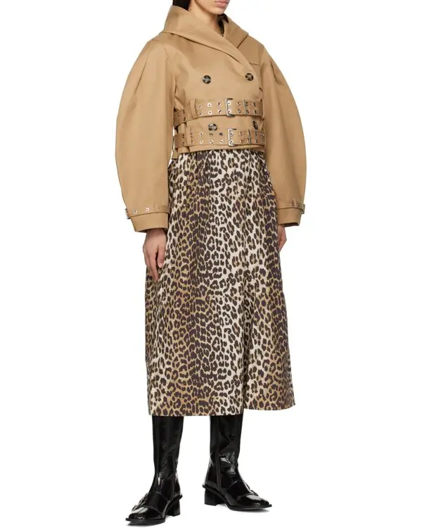 GANNI Double-breasted Trench Jacket With Buckle Detail - Brown
