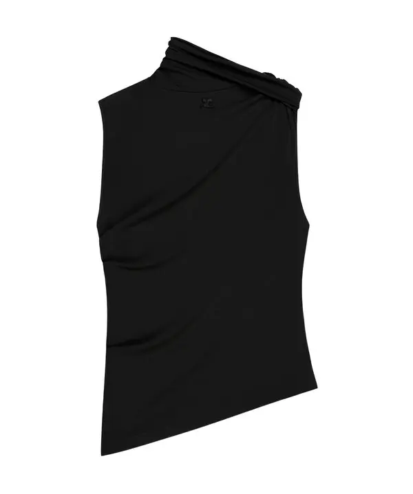 COURREGES Draped Jersey Tank Top - Black