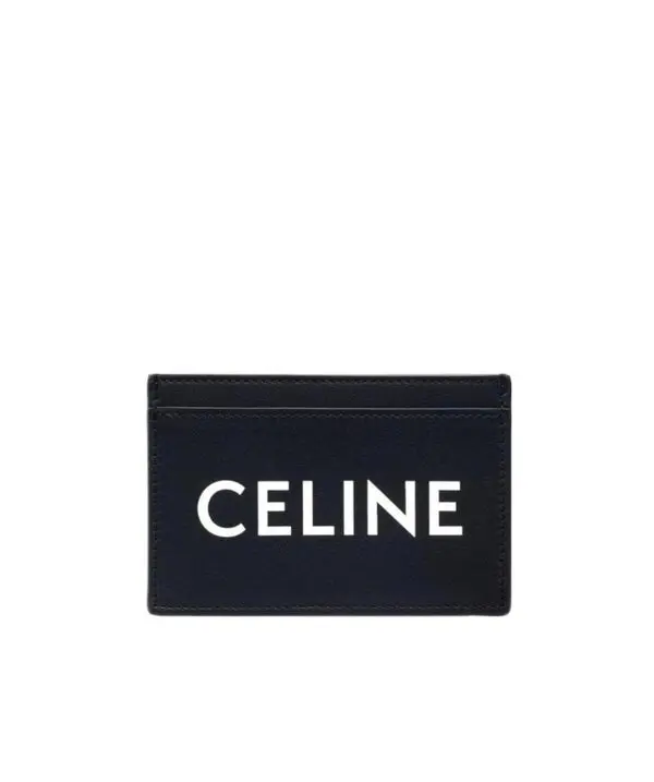 Celine Card Holder In Smooth Calfskin With Print - Black