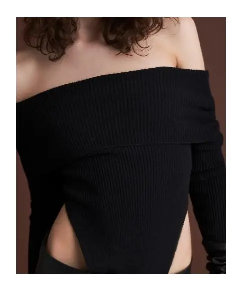 ANIYE BY Off-shoulder Ribbed Knit Long-sleeved Bodysuit