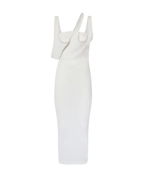Attico Ribbed Asymmetric Midi Dress