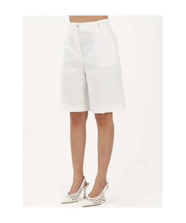 Pinko Tailored Bermuda Shorts With Pleated Front And Buttoned Back Pockets - White