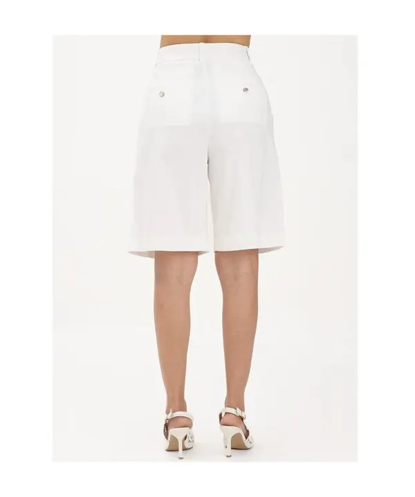 Pinko Tailored Bermuda Shorts With Pleated Front And Buttoned Back Pockets - White