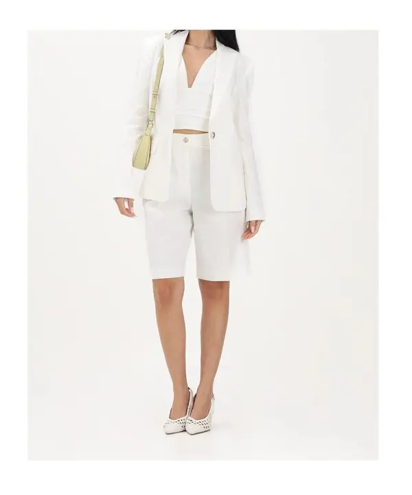 Pinko Tailored Bermuda Shorts With Pleated Front And Buttoned Back Pockets - White
