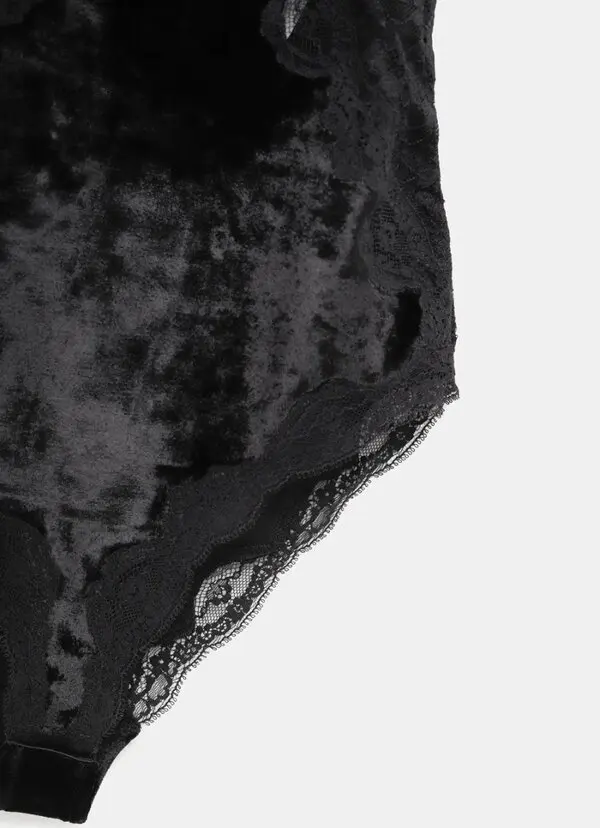Gucci Halter Neck Lace And Velvet Bodysuit