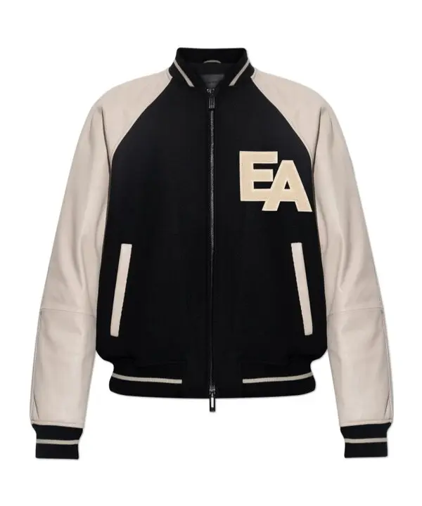 Emporio Armani Leather-sleeved Varsity Jacket - Black