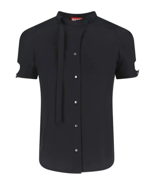 DIESEL® Tie-neck Short-sleeve Shirt - Black