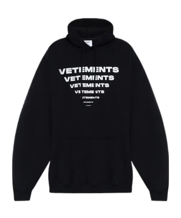 Vetements Pyramid Logo Printed Hoodie - Black