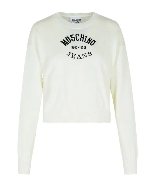 Moschino Logo Intarsia Crewneck Jumper - White