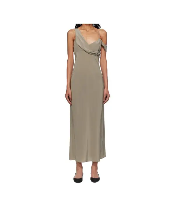 ST. AGNI Long Dress With Train And Asymmetrical Neckline - Multicolor