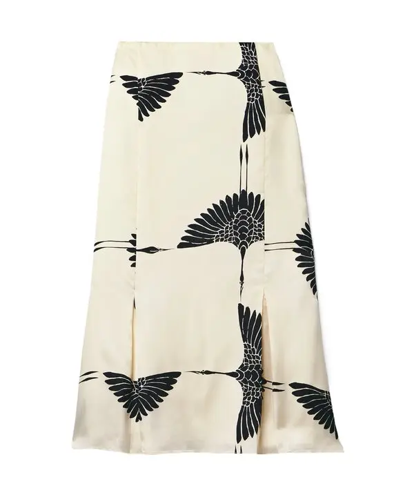 Khaite Bird-print Cupro Midi Skirt - White