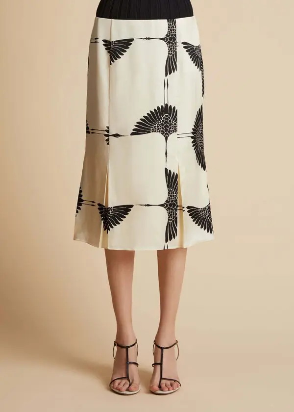Khaite Bird-print Cupro Midi Skirt