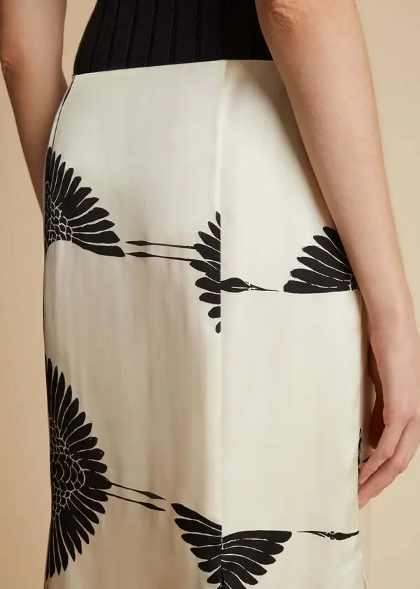 Khaite Bird-print Cupro Midi Skirt