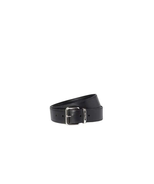 Miu Miu Engraved Logo Buckle Leather Belt - Black