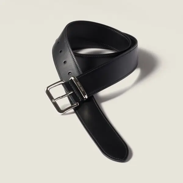 Miu Miu Engraved Logo Buckle Leather Belt