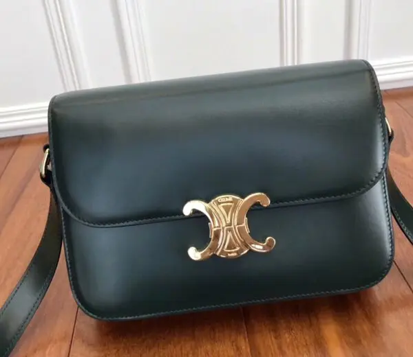 Celine Classique Triomphe Bag In Shiny Calfskin - Amazon Green