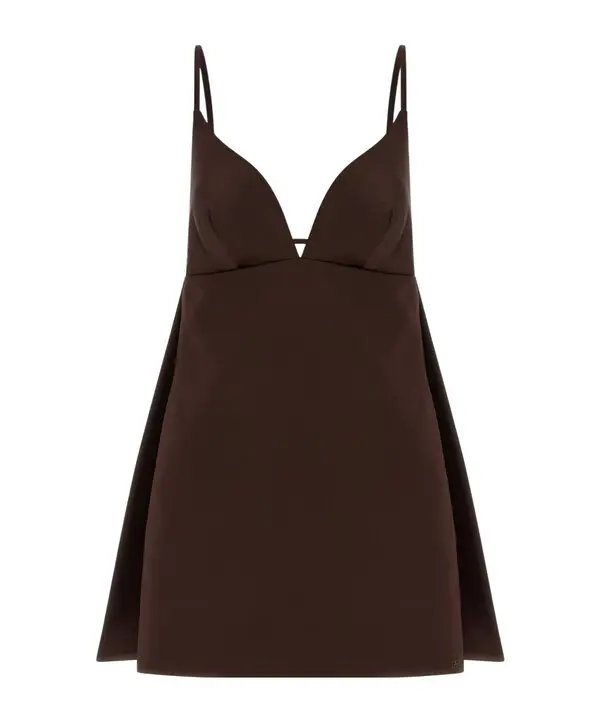 Elisabetta Franchi Duchesse Mini Dress With Back Cape Construction - Brown