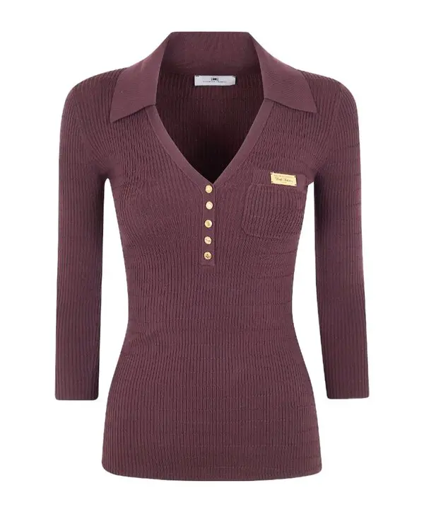 Elisabetta Franchi Ribbed Polo Knit Top