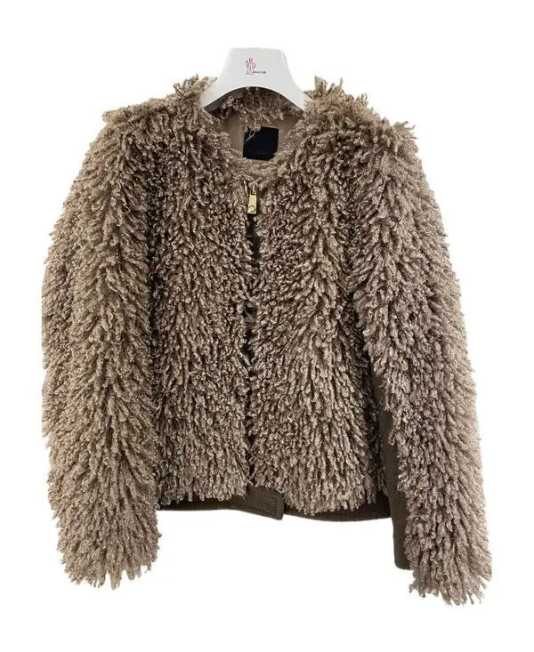 Pinko Short Round Neck Textured Jacket - Green