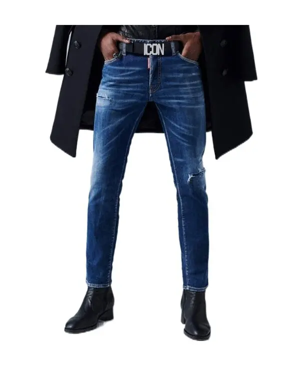 Dsquared2 Logo Plaque Distressed Skinny Jeans - Blue