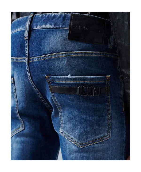 Dsquared2 Logo Plaque Distressed Skinny Jeans - Blue