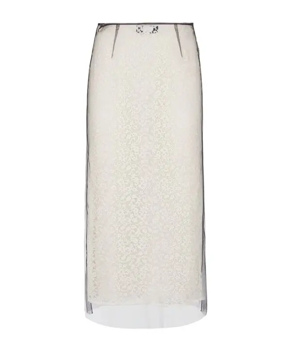 Fendi Lace Detailed Layered Midi Skirt - White
