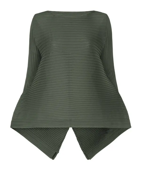 Issey Miyake Pleated Blouse With Boat Neckline - Dark Blue