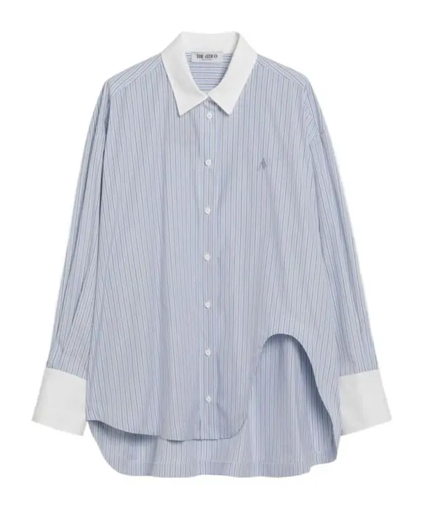 Attico Striped Classic Collar Shirt With Dropped Shoulders - Light Blue