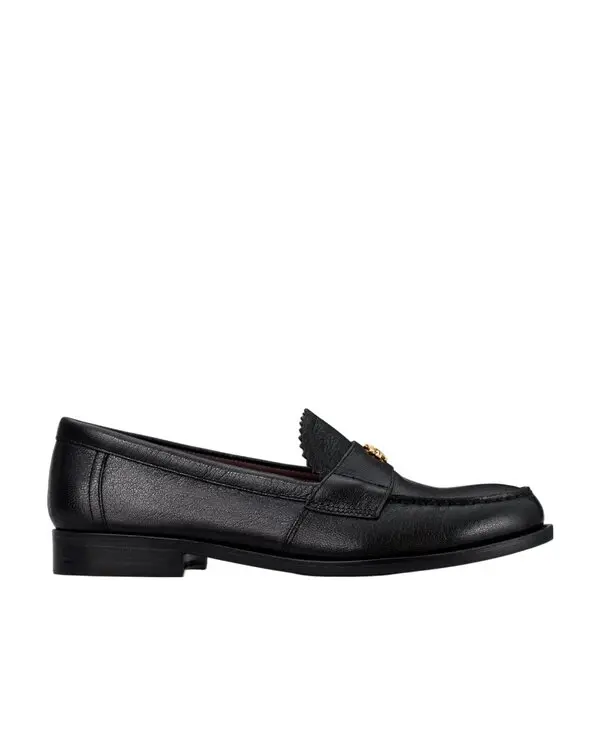 Tory Burch Double T Logo Plaque Round-toe Loafers - Black