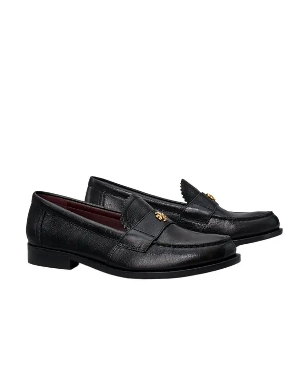 Tory Burch Double T Logo Plaque Round-toe Loafers - Black