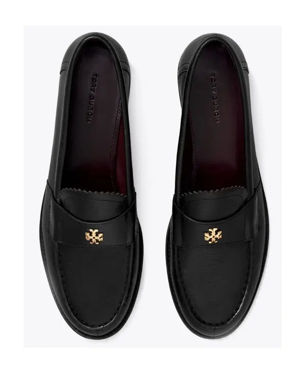 Tory Burch Double T Logo Plaque Round-toe Loafers - Black