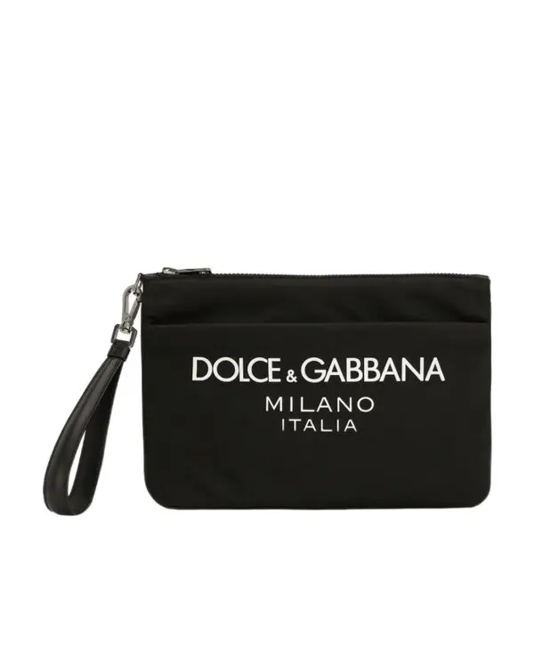 Dolce & Gabbana Logo Print Zipped Clutch Bag - Black