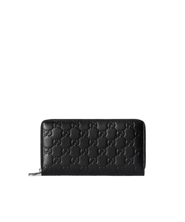 Gucci Gg Emblem Zip Around Wallet - Black