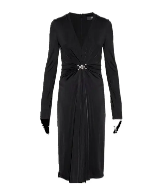 Versace Long-sleeved V-neck Draped Dress