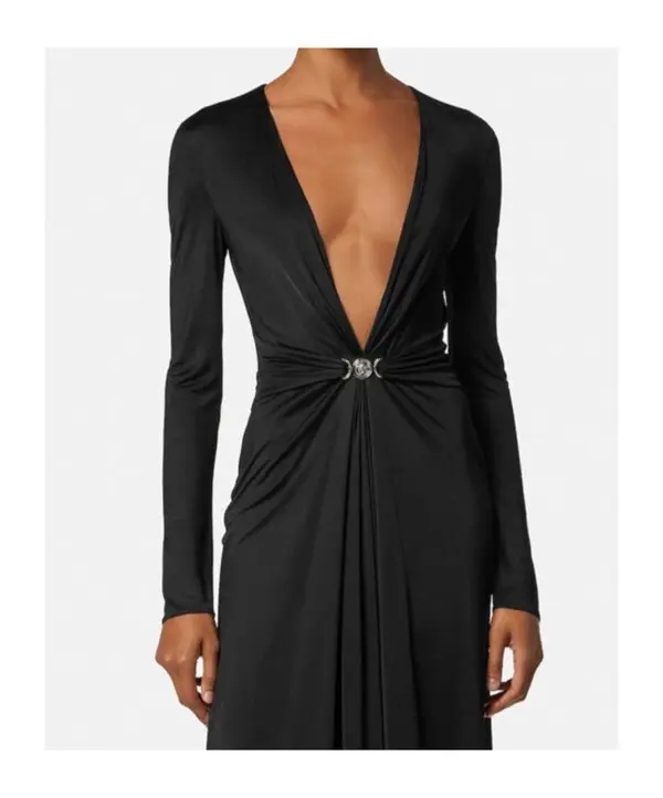 Versace Long-sleeved V-neck Draped Dress