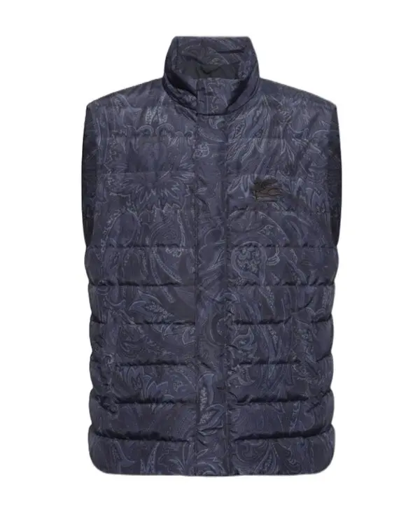 Etro Paisley Printed Quilted Down Vest - Black
