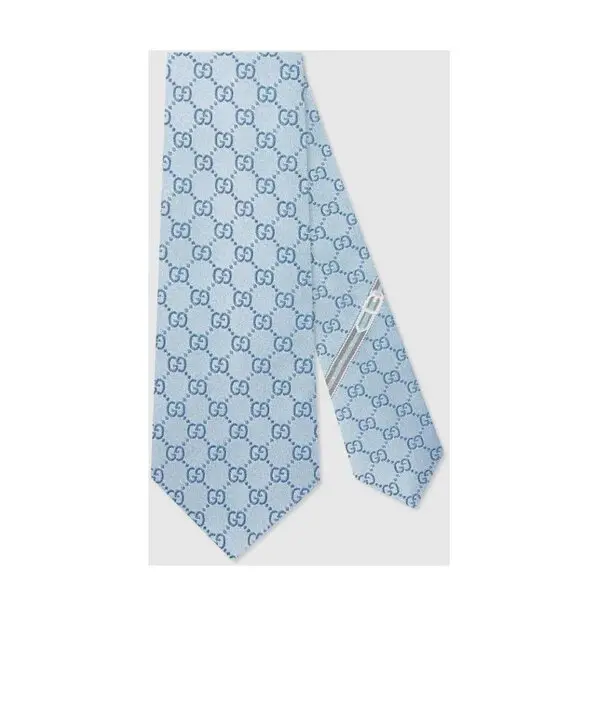 Gucci Gg Pattern Silk Jacquard Neck Tie - Blue