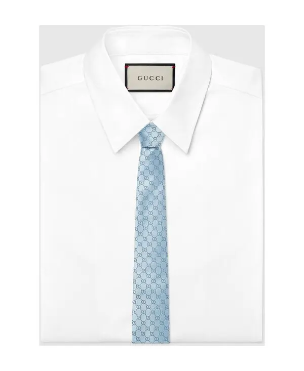 Gucci Gg Pattern Silk Jacquard Neck Tie - Blue