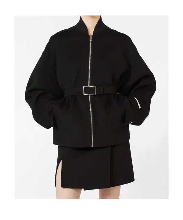 Sportmax Double-faced Pure Wool Bomber Jacket With Belt
