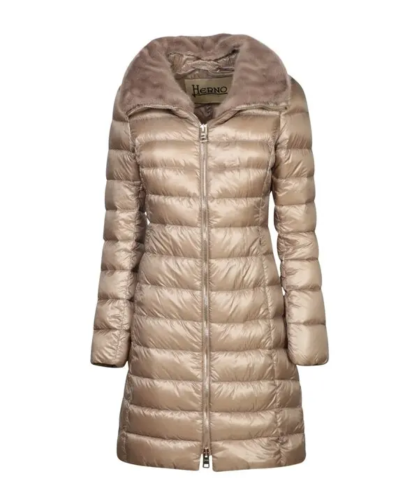 Herno High-neck Down Coat With Removable Faux Fur Collar - Beige
