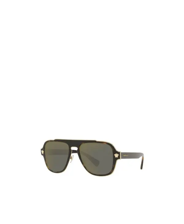 Versace Aviator Sunglasses With Geometric Frames And Logo Detail - Black