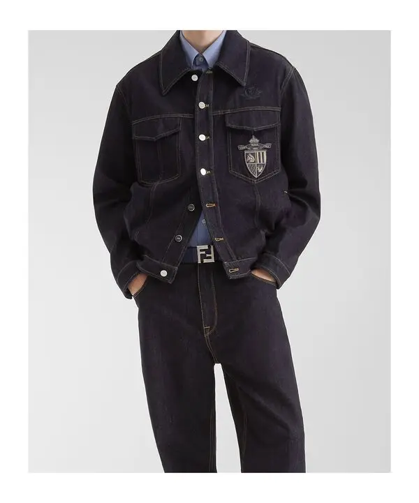 Fendi Crest Embroidered Denim Jacket